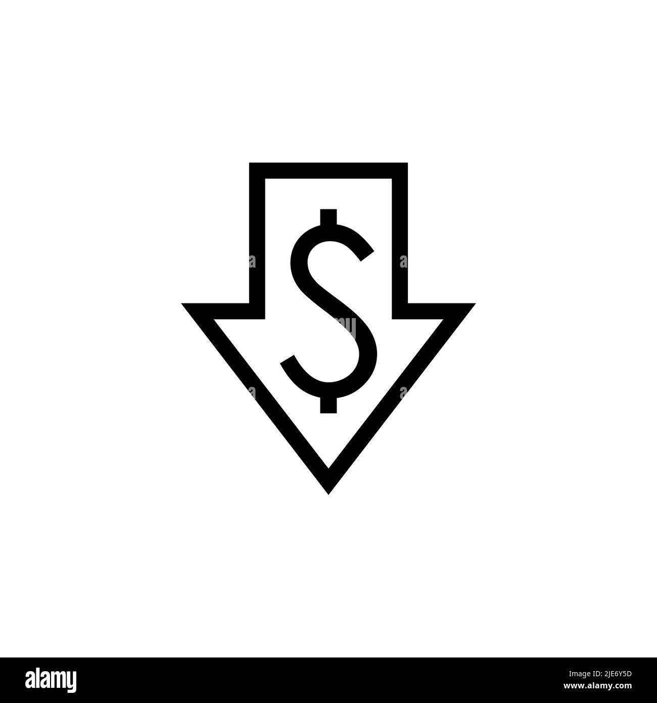 line icon dollar symbol with down arrow icon isolated on white ...