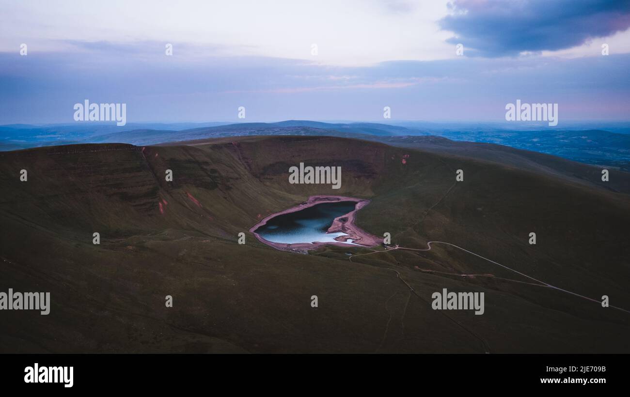 Llyn-y-Fach lake from the Beacons Way in The Black Mountain Stock Photo ...