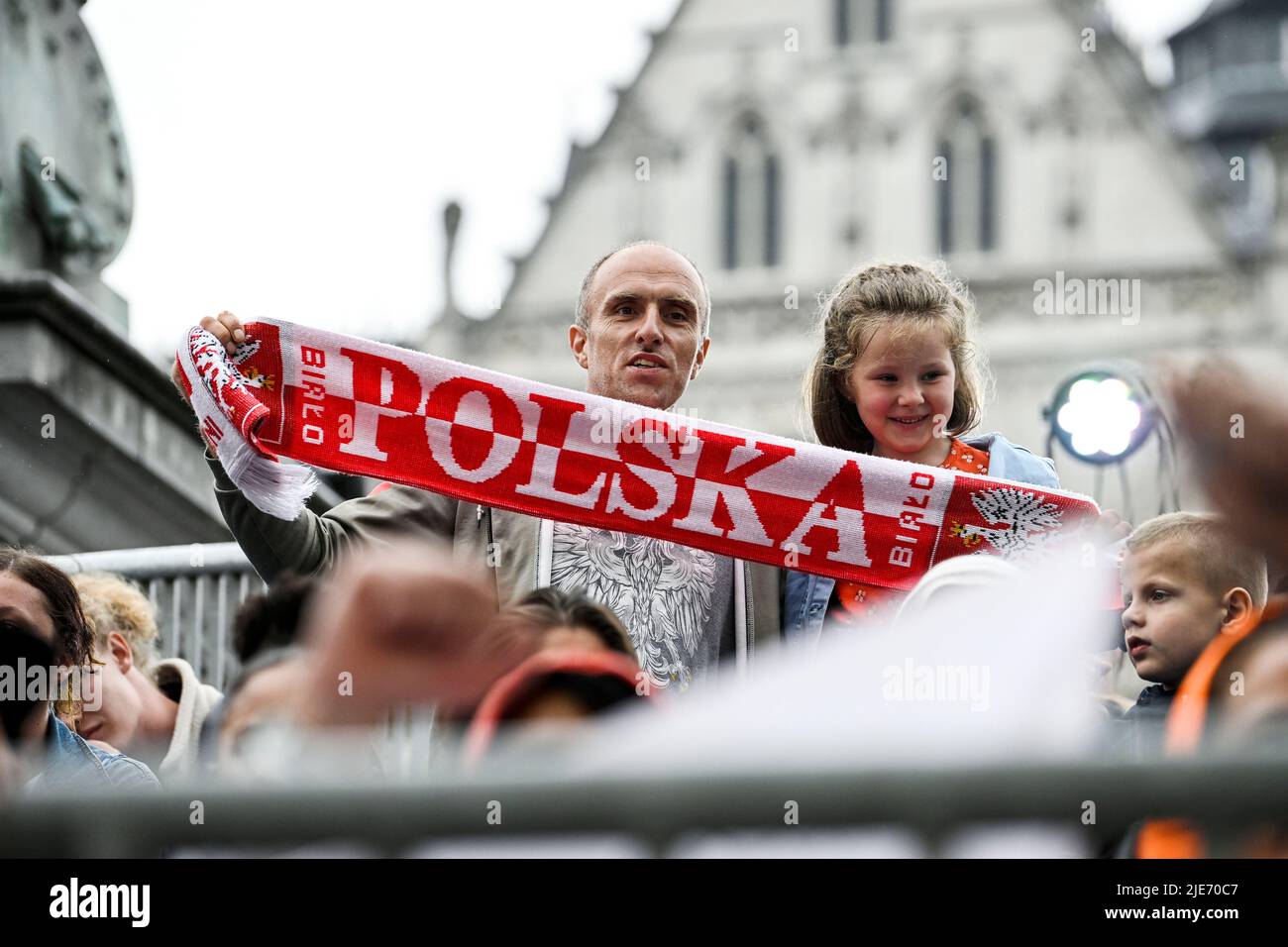 Polish fans and supporters pictured during a 3x3 basketball game ...