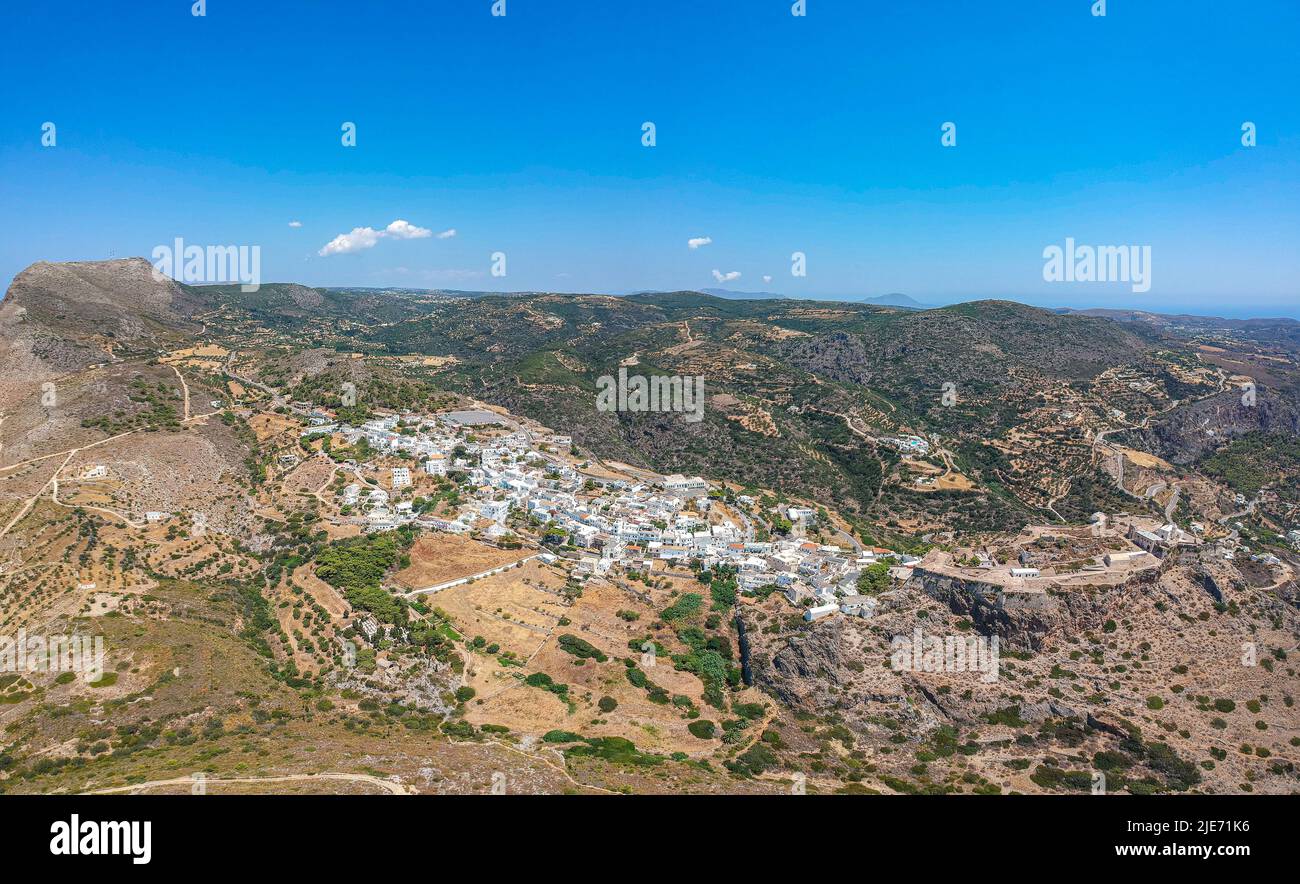 Breathtaking aerial panoramic view over Chora, Kythera by the Castle at ...