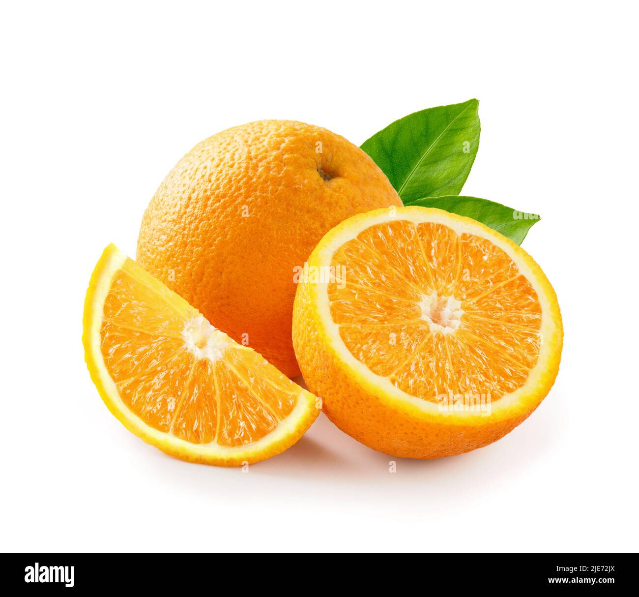 Tasty orange with half of orange and orange slice isolated on white ...