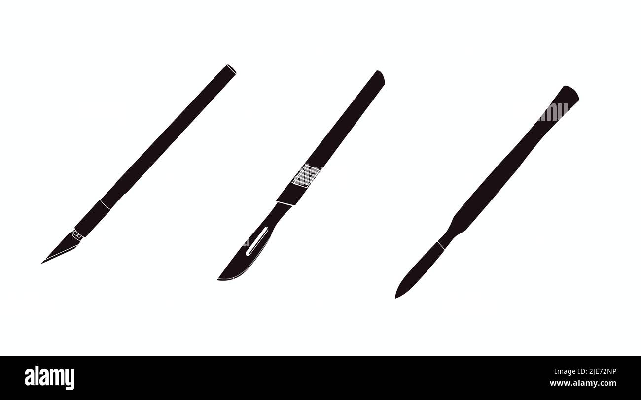 Scalpel Set. Vector Black and White Isolated Set of Scalpels Stock ...