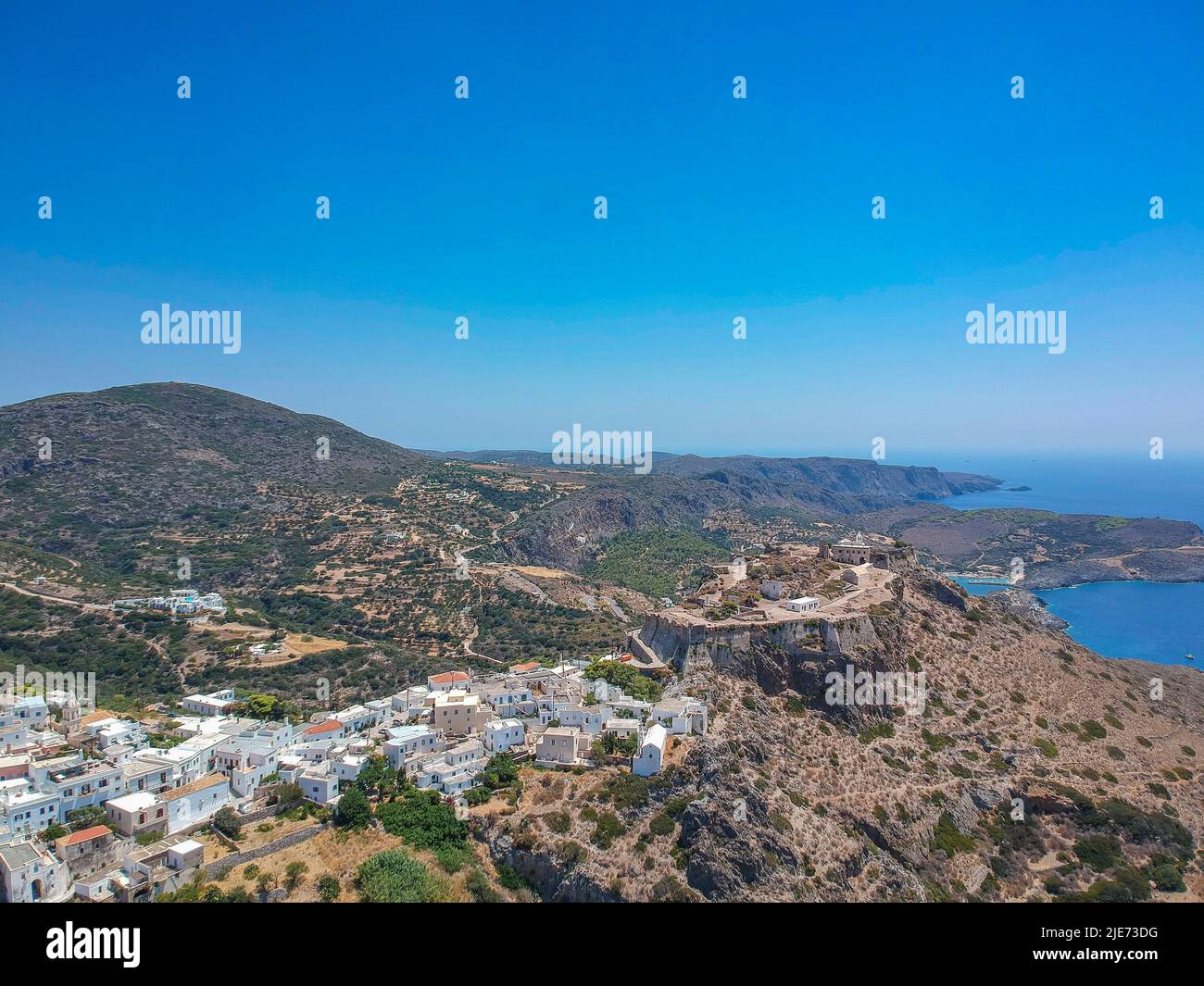 Breathtaking aerial panoramic view over Chora, Kythera by the Castle at ...