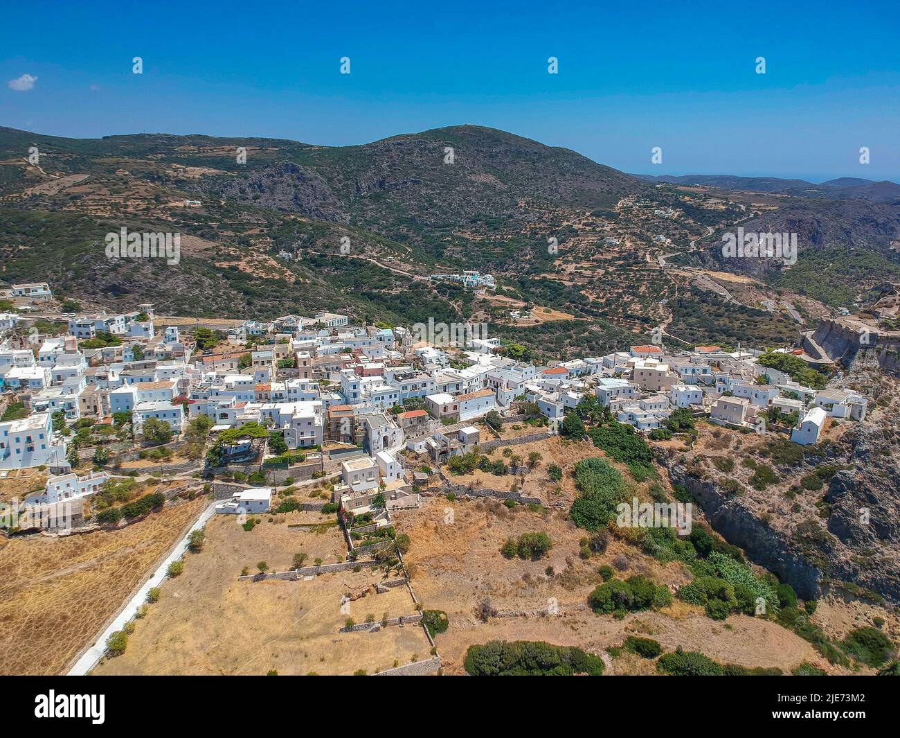 Breathtaking aerial panoramic view over Chora, Kythera by the Castle at ...
