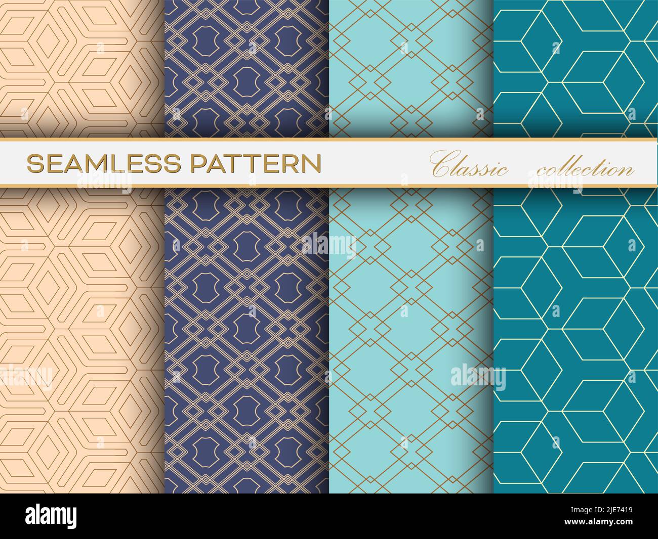 set of seamless gold patterns on a multicolored background for textiles ...