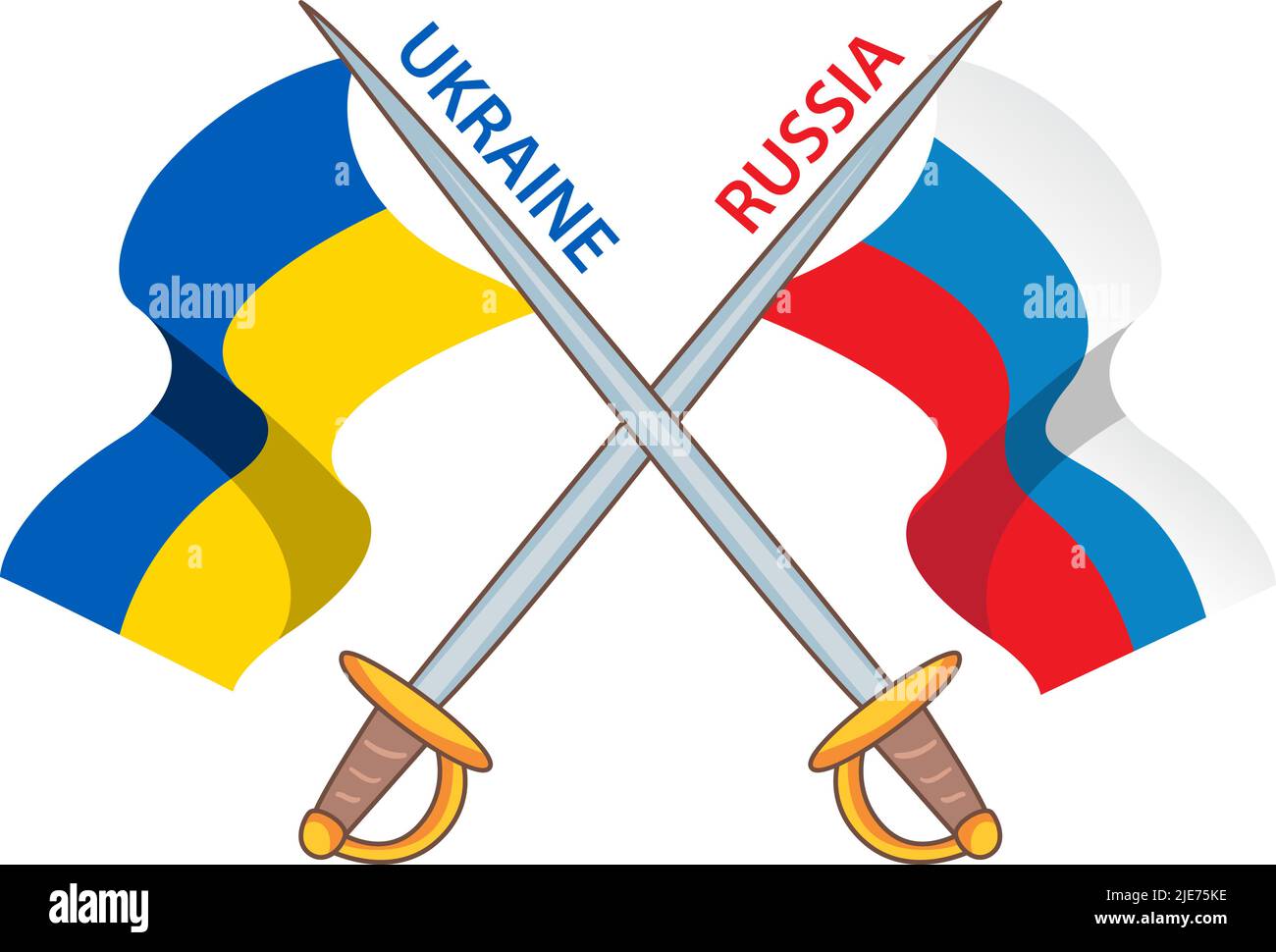 Flags of Russian Federation and Ukraine with crossed swords ...