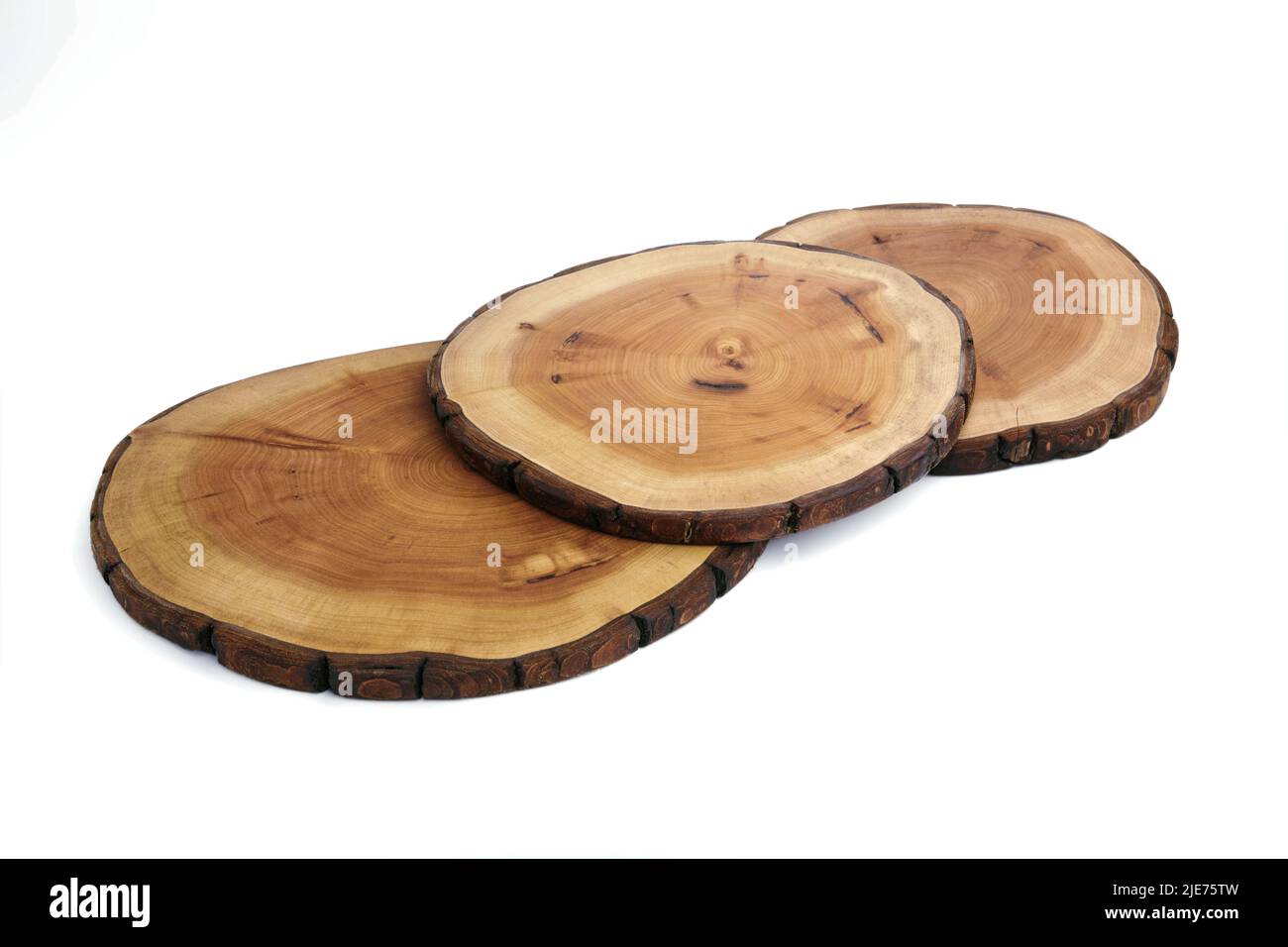 Wooden cutting boards isolated on white background. tree trunk cut for ...