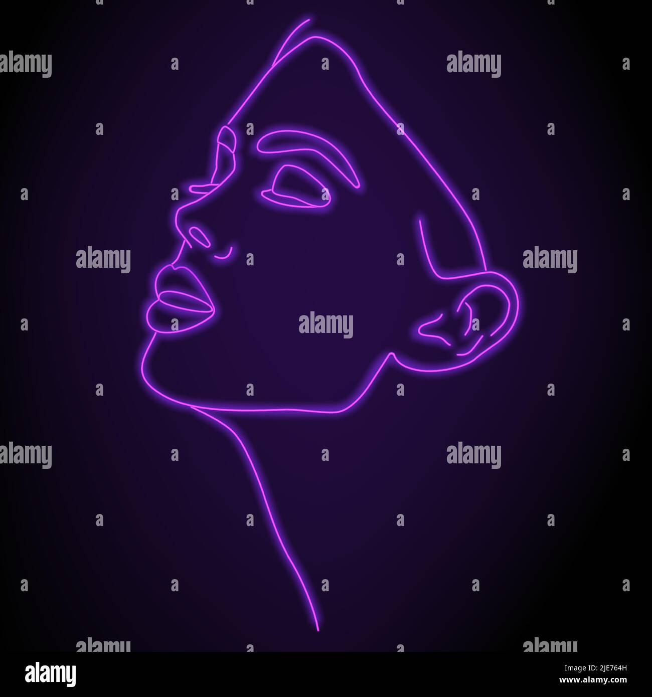 Neon silhouette of a girl. Vector illustration. Portrait in one line ...