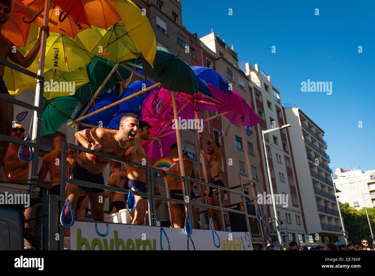 Spain. 25th June, 2022. Samba dancers are seen marching during the ...