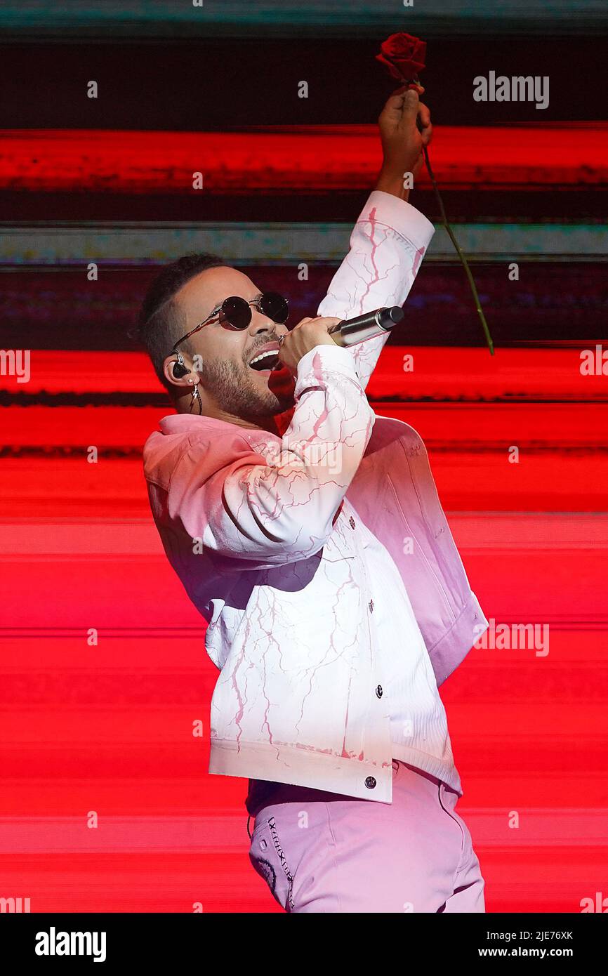 Prince Royce in concert during Las Noches del Botanico on June 24, 2022 ...