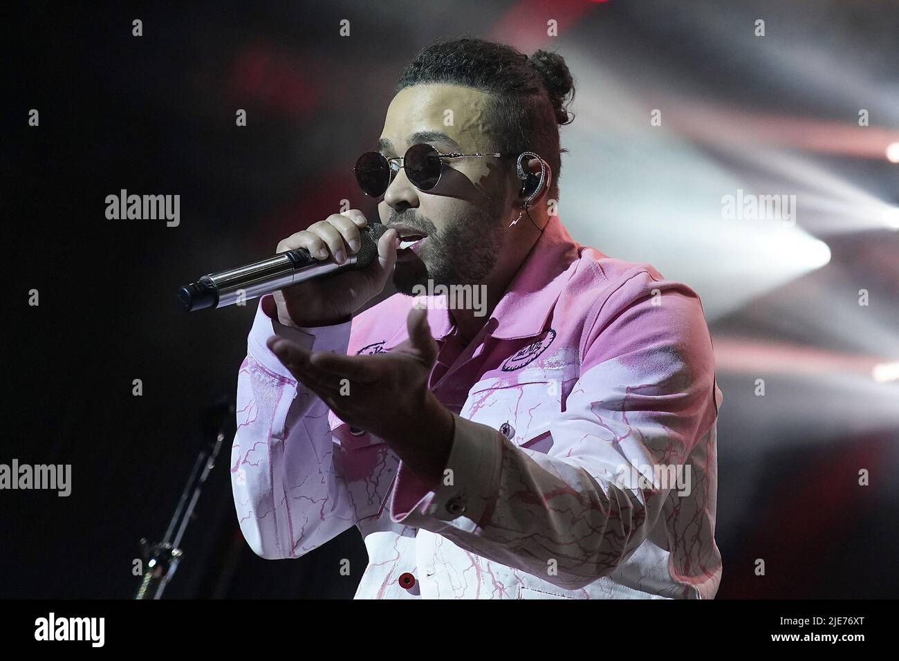 Prince Royce in concert during Las Noches del Botanico on June 24, 2022 ...