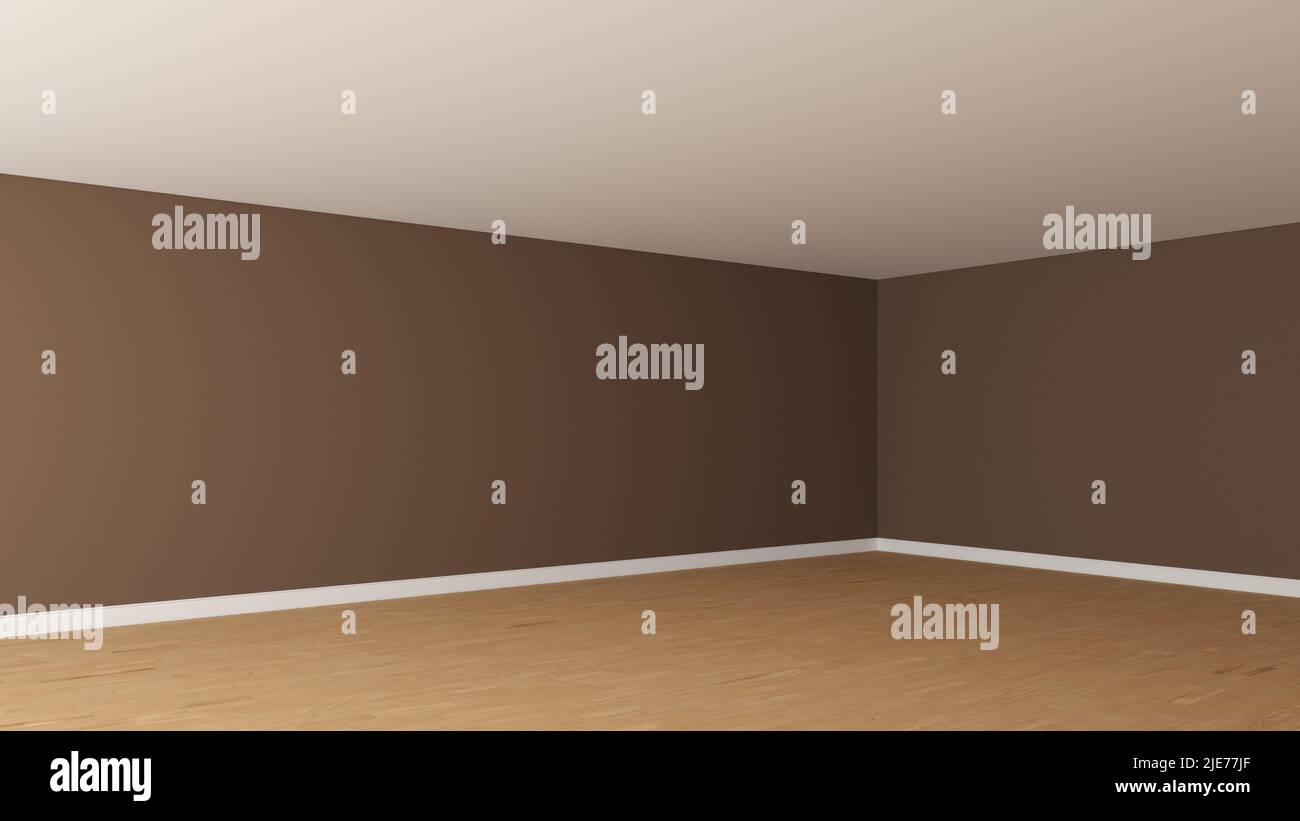 Corner of the Room with Brown Walls, White Ceiling, Light Parquet ...