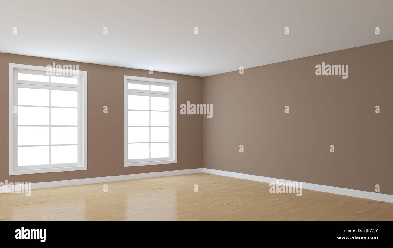 Corner of the Room with Light Brown Walls, Two Large Windows, Light ...