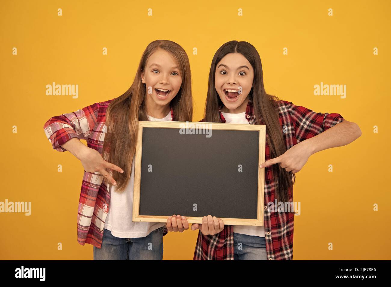 children advertising. back to school. kids presenting novelty ...