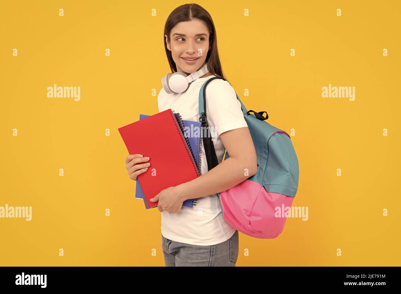 modern education concept. smiling student hold notebook. girl holding ...