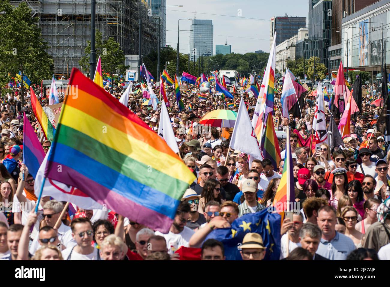 Warsaw, Poland. 25th June, 2022. A crowd marches through Warsaw during ...
