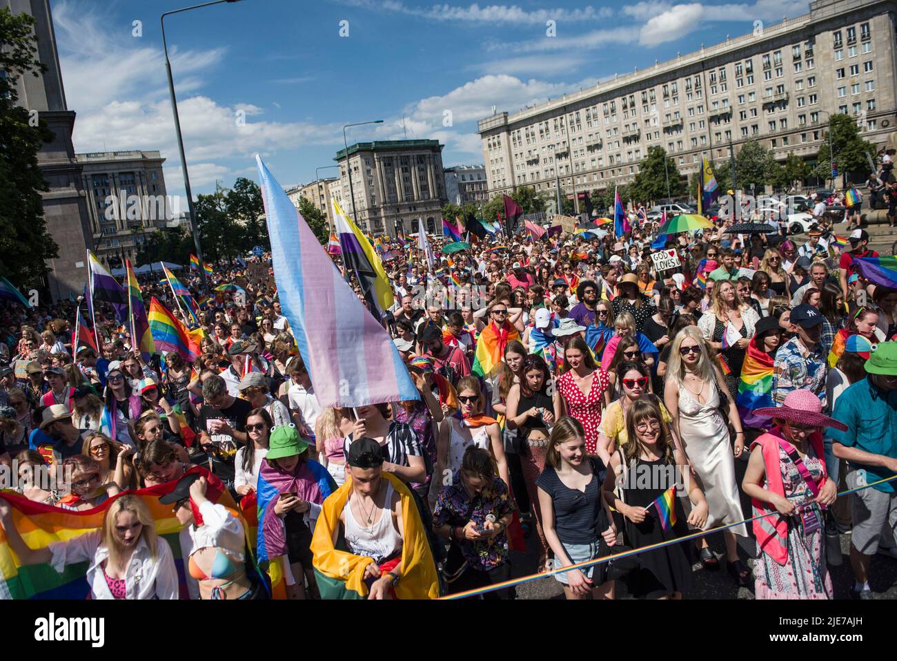 Warsaw, Poland. 25th June, 2022. A crowd marches through Warsaw during ...