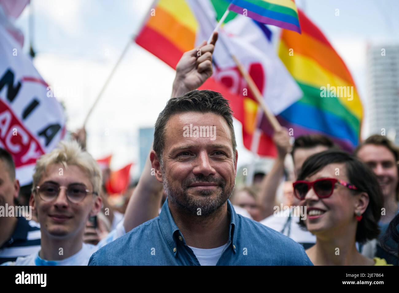 Mayor of Warsaw, Rafal Trzaskowski walks in the crowd during the Warsaw ...