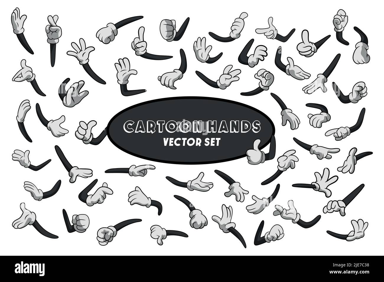 Retro Cartoon Gloved Hands Gestures Cartoon Hands With Gloves Icon Set Isolated Vector Clipart 