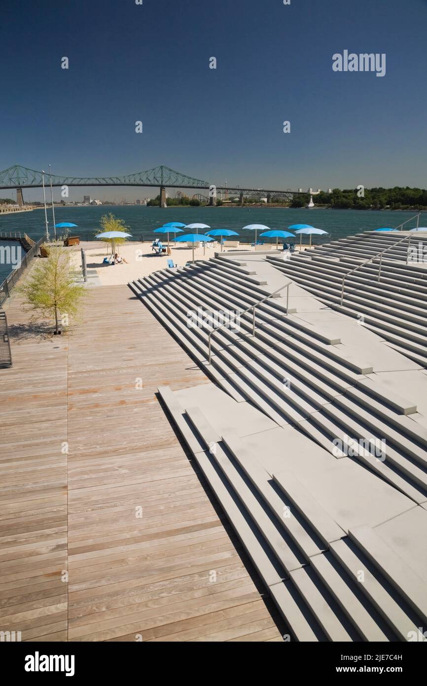 Clock tower beach facing the marina in the Old Port of Montreal, Quebec ...