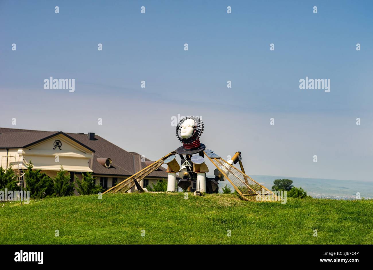 Woman face statue in Kachreti village in georgian region Kakheti Stock ...