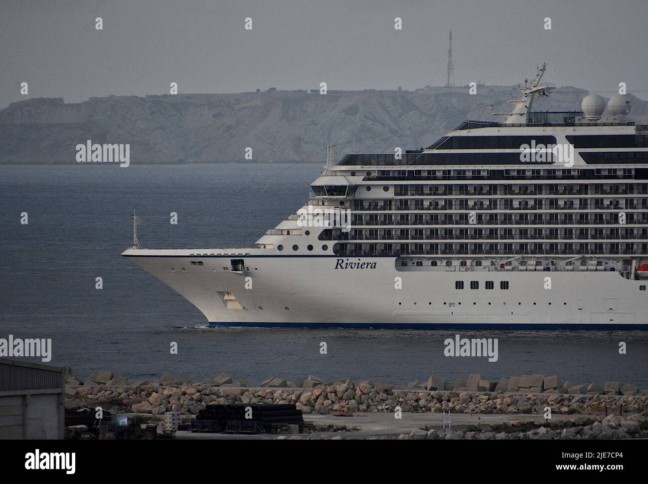 The liner Riviera cruise ship arrives at the French Mediterranean port ...
