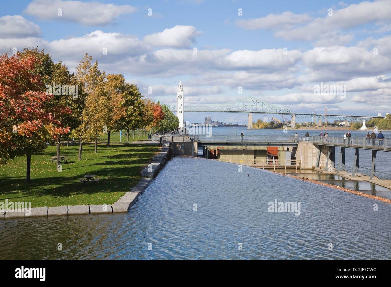 Bonsecours basin with view of Clock tower and Jacques Cartier bridge in ...