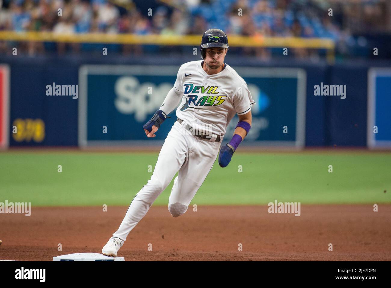 Pittsburgh, USA. June 25, 2022: Tampa Bay Rays center fielder Josh Lowe ...