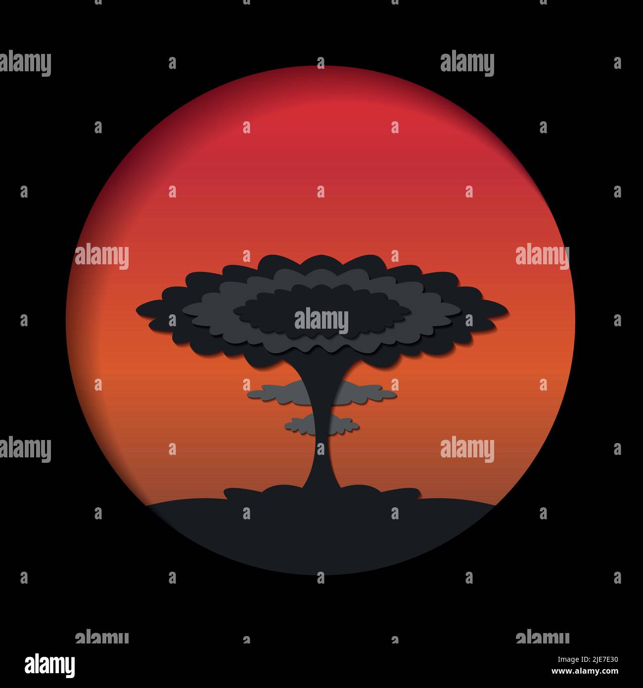 vector illustration of a postcard in a paper-cut style. nuclear ...