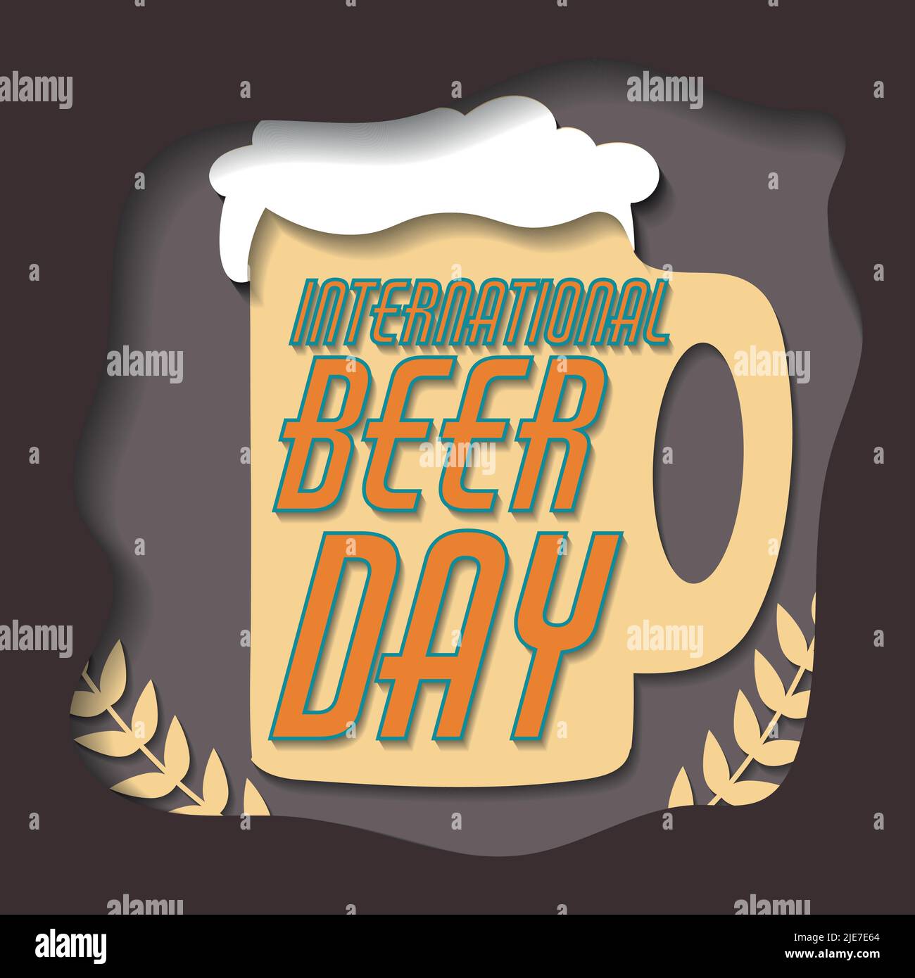 vector illustration of a postcard in a paper-cut style. a glass of beer ...