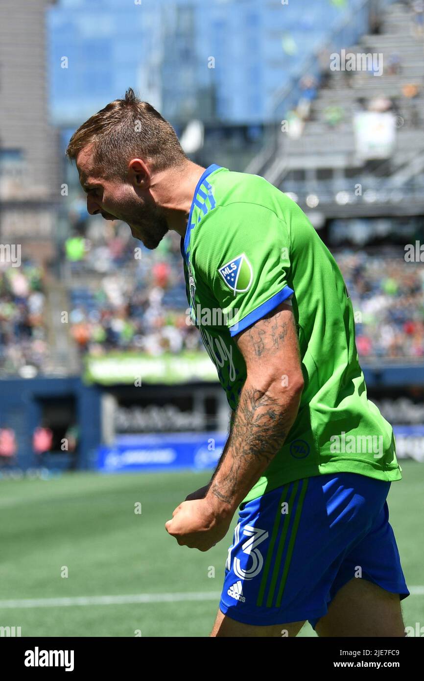 June 25, 2022: Seattle Sounders forward Jordan Morris celebrates his ...