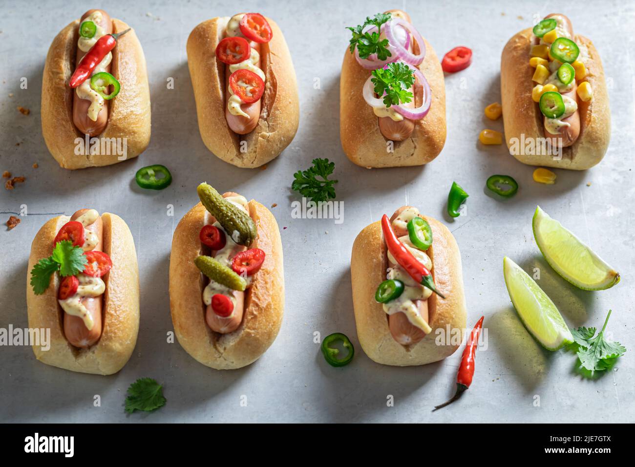Unhealthy and tasty mini hot dogs as quick appetizers. Mini hot dogs ...
