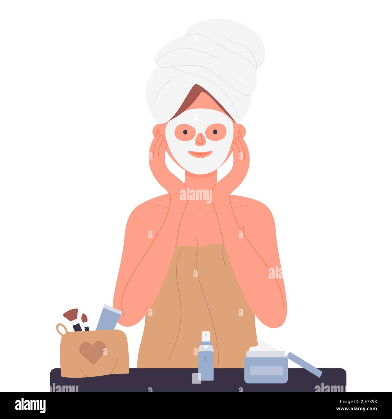 Face care morning routine. Cosmetic mask, beauty female treatments ...