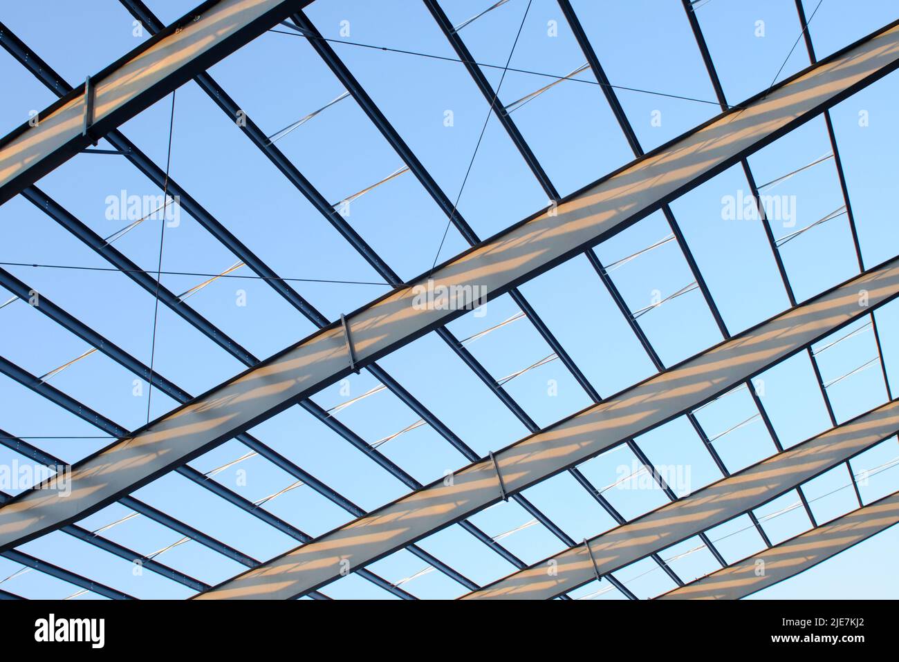 Steel girders and supports of a section of the roof of an industrial ...