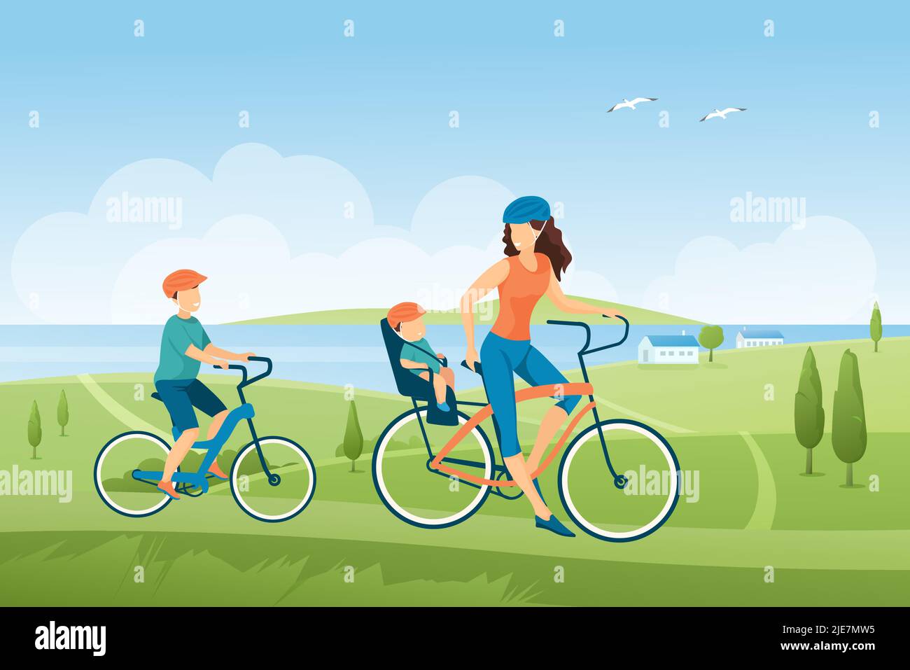 Family Bike Riding Clipart