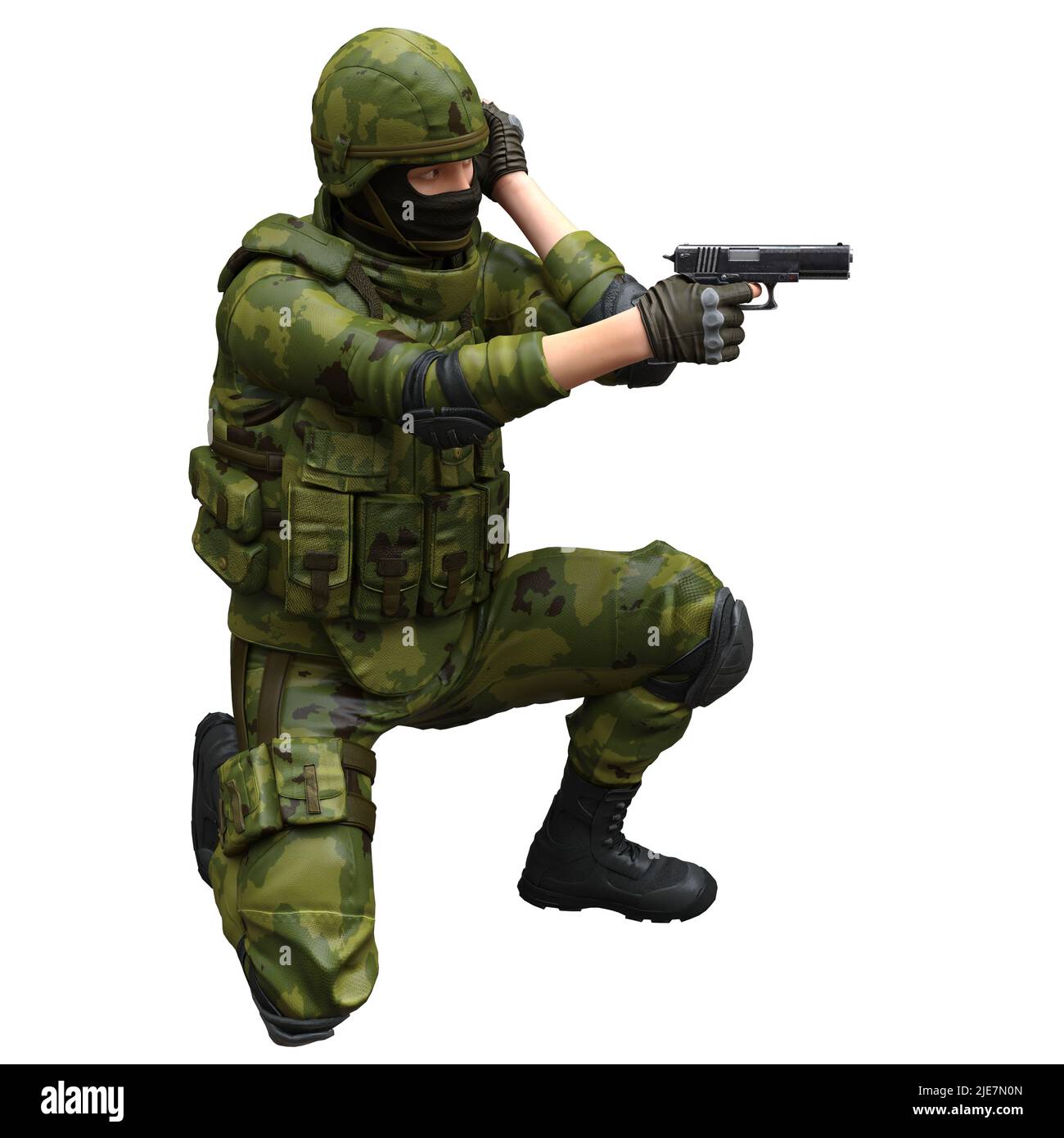 3D illustration soldier with a handgun isolated white background Stock ...