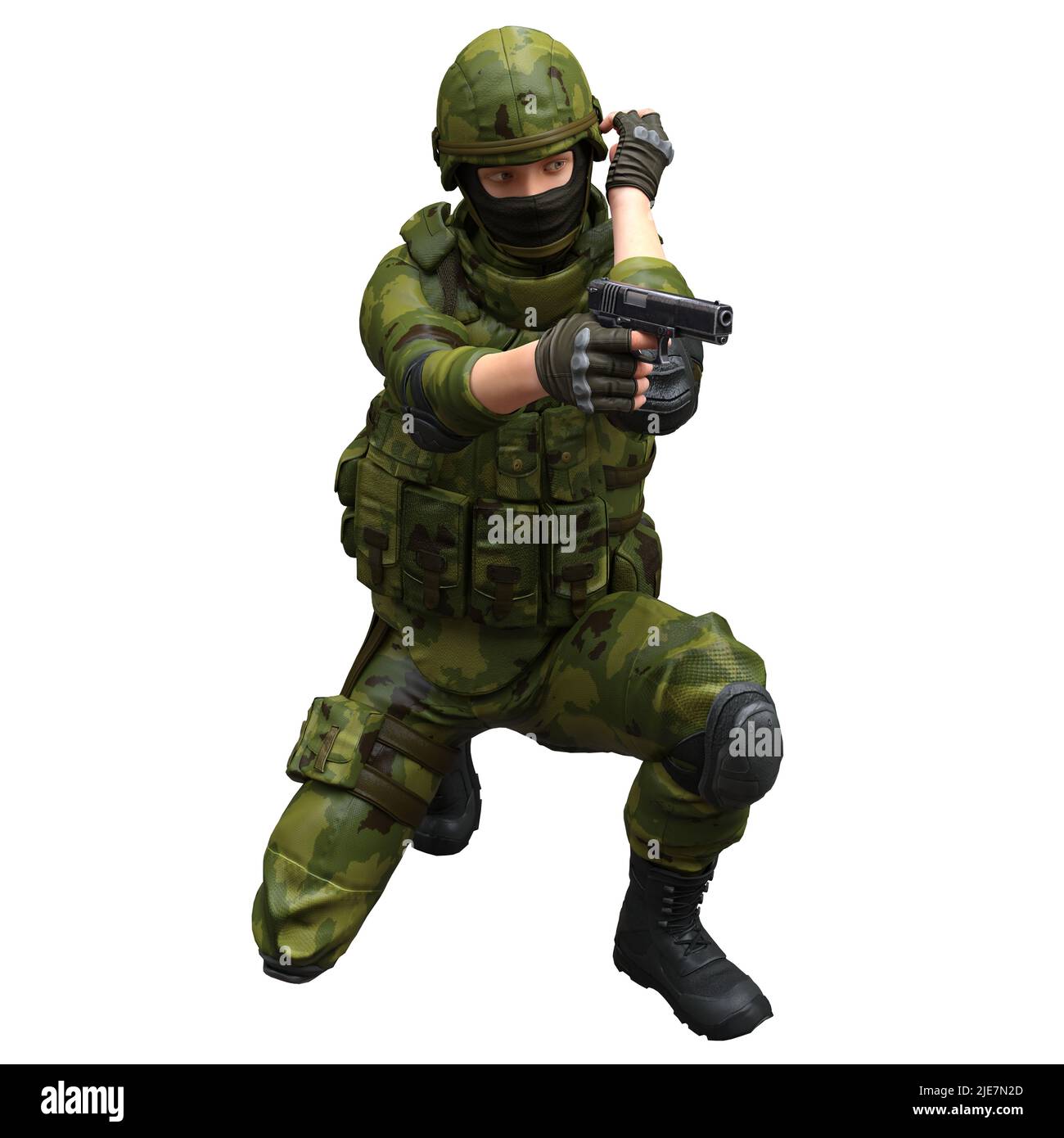 3D illustration soldier with a handgun isolated white background Stock ...