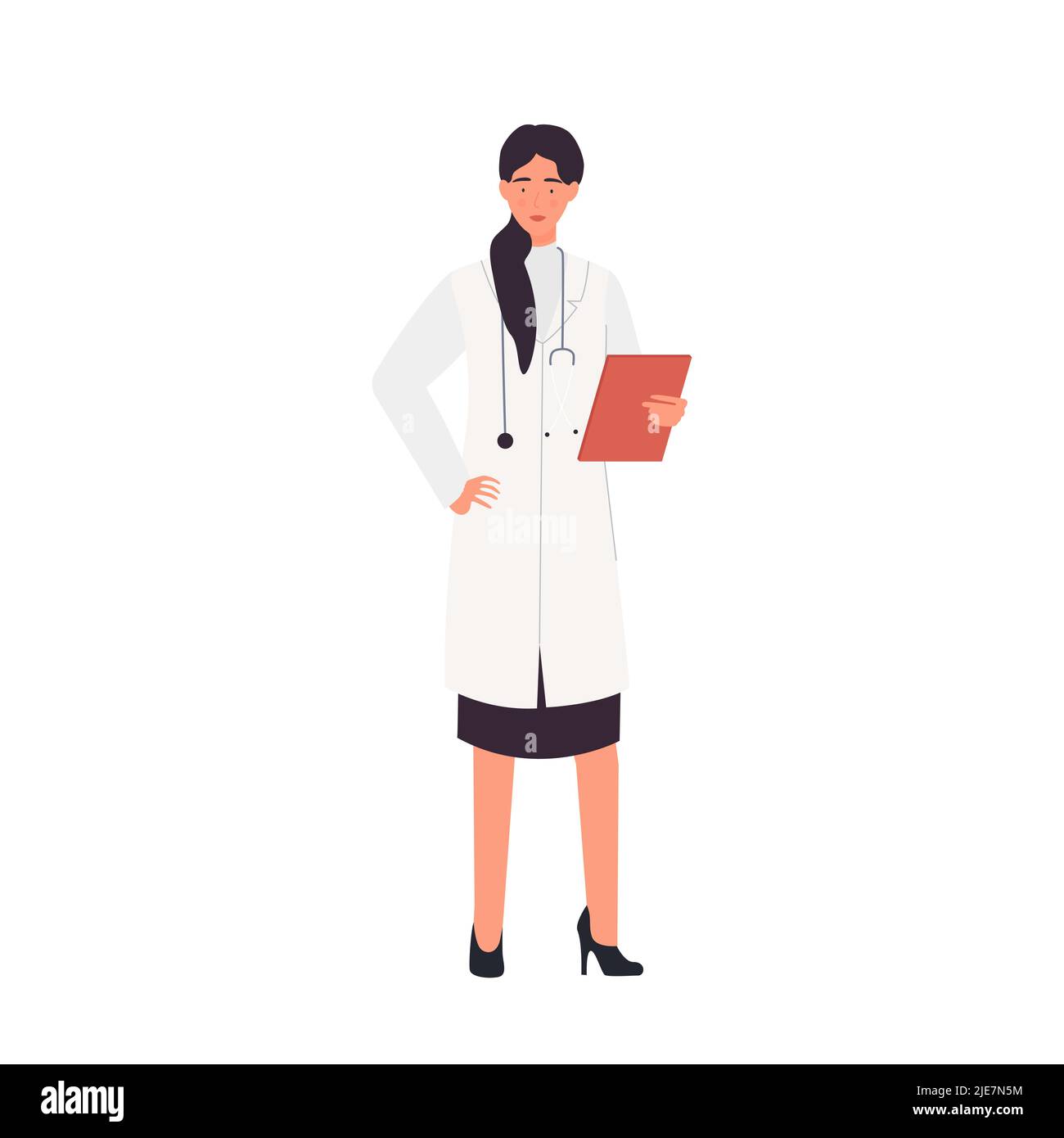 Female doctor with medical patient history. Standing clinical worker ...