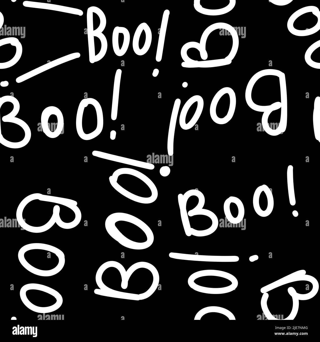 Seamless hand drawn black and white Halloween pattern with boo words ...