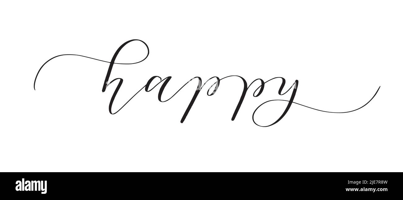 Word happy written in cute modern calligraphy. Motivation inspiration ...