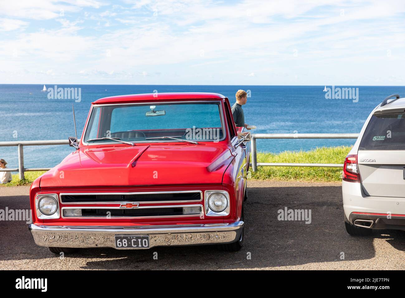Front view of 1968 red Chevrolet C10 utility truck vehicle automobile ...