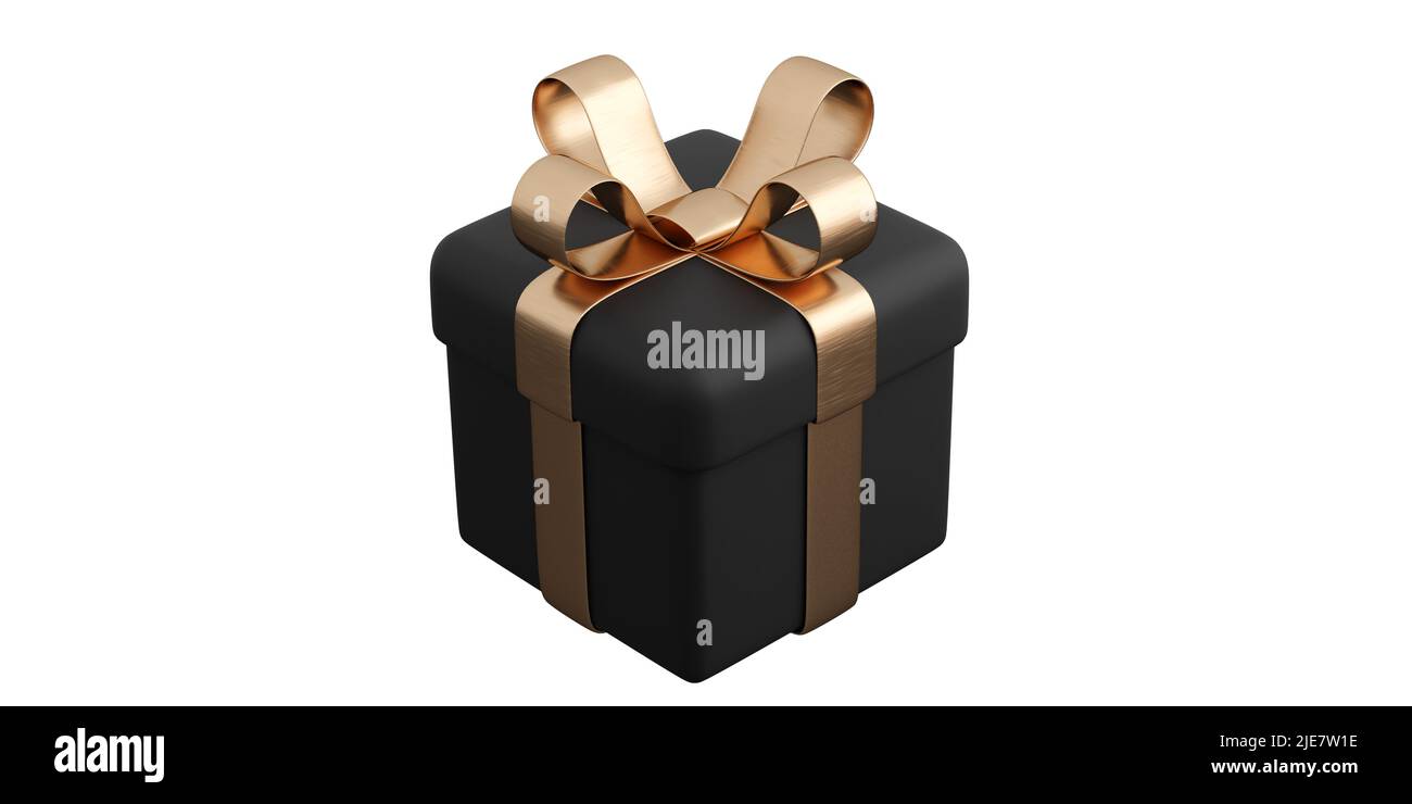 Realistic black gift box with golden ribbon bow. Concept of abstract ...