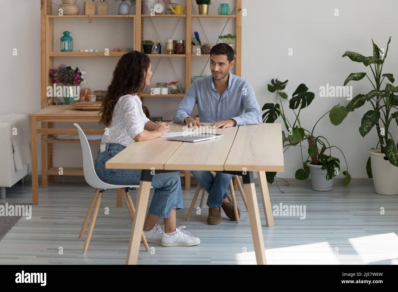 Applicant and HR manager meet in office on job interview Stock Photo ...