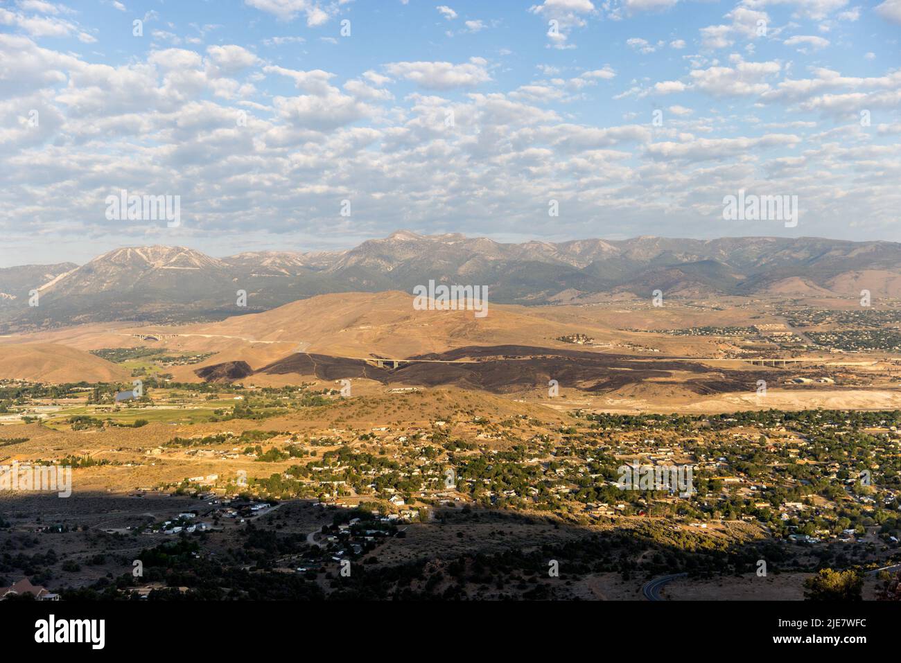 Burn scar from wildfire spanning 2 bridges across the landscape hwy 395 ...
