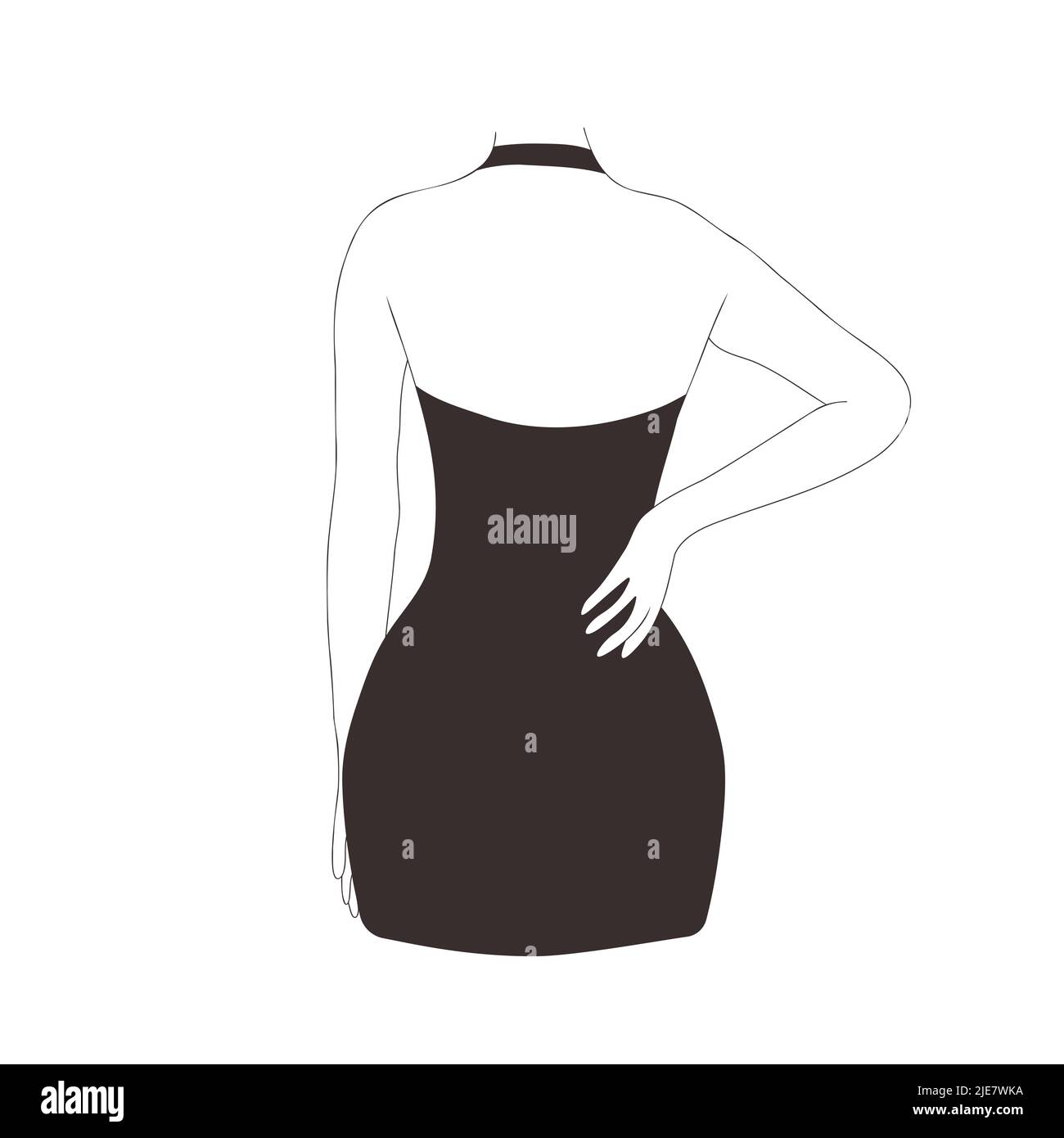 Linear female figure. Elegant faceless lady in black dress. Graceful ...