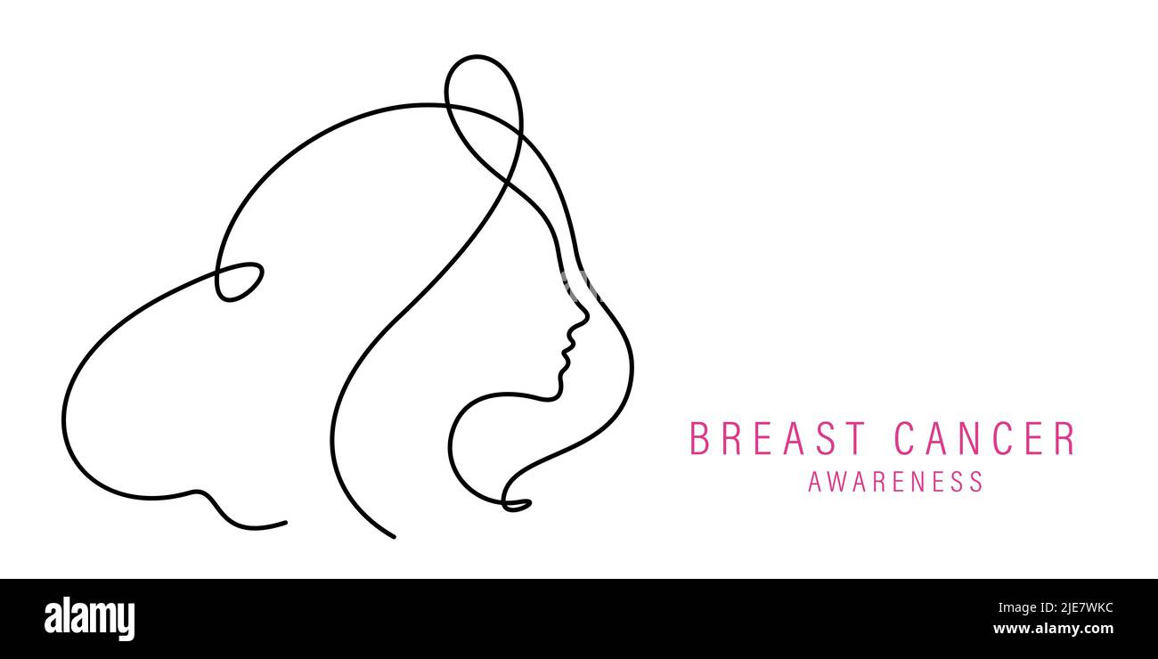 breast cancer awareness banner with woman face ribbon continuous line ...