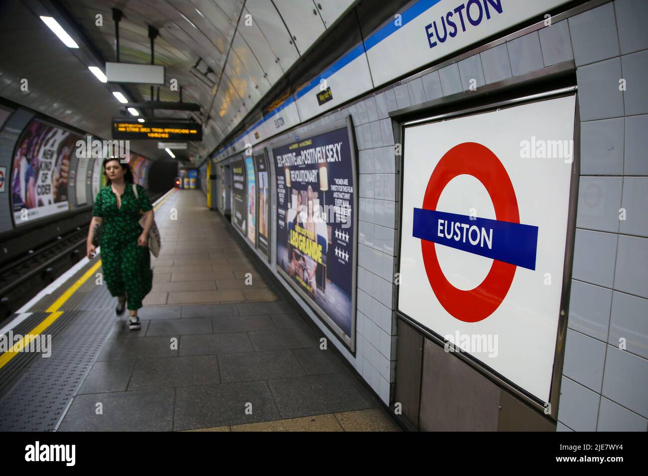 London, UK. 25th June, 2022. A passenger walks at Euston underground ...