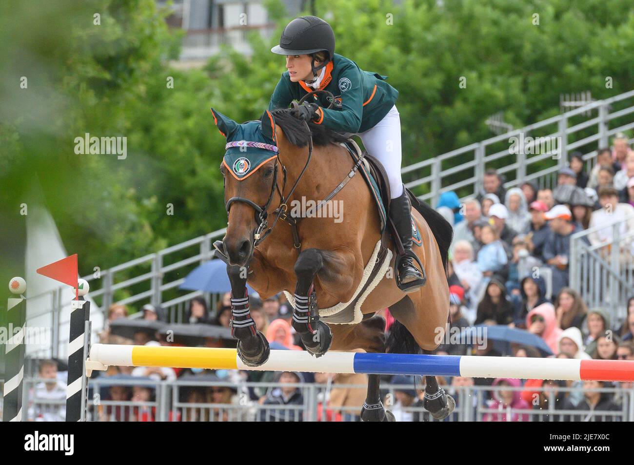 Jessica Springsteen competes during the 2022 Paris Eiffel Jumping on ...