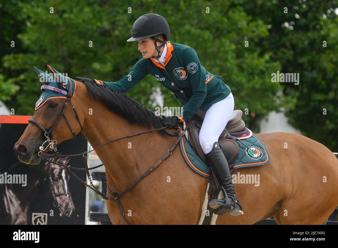 Jessica Springsteen competes during the 2022 Paris Eiffel Jumping on ...