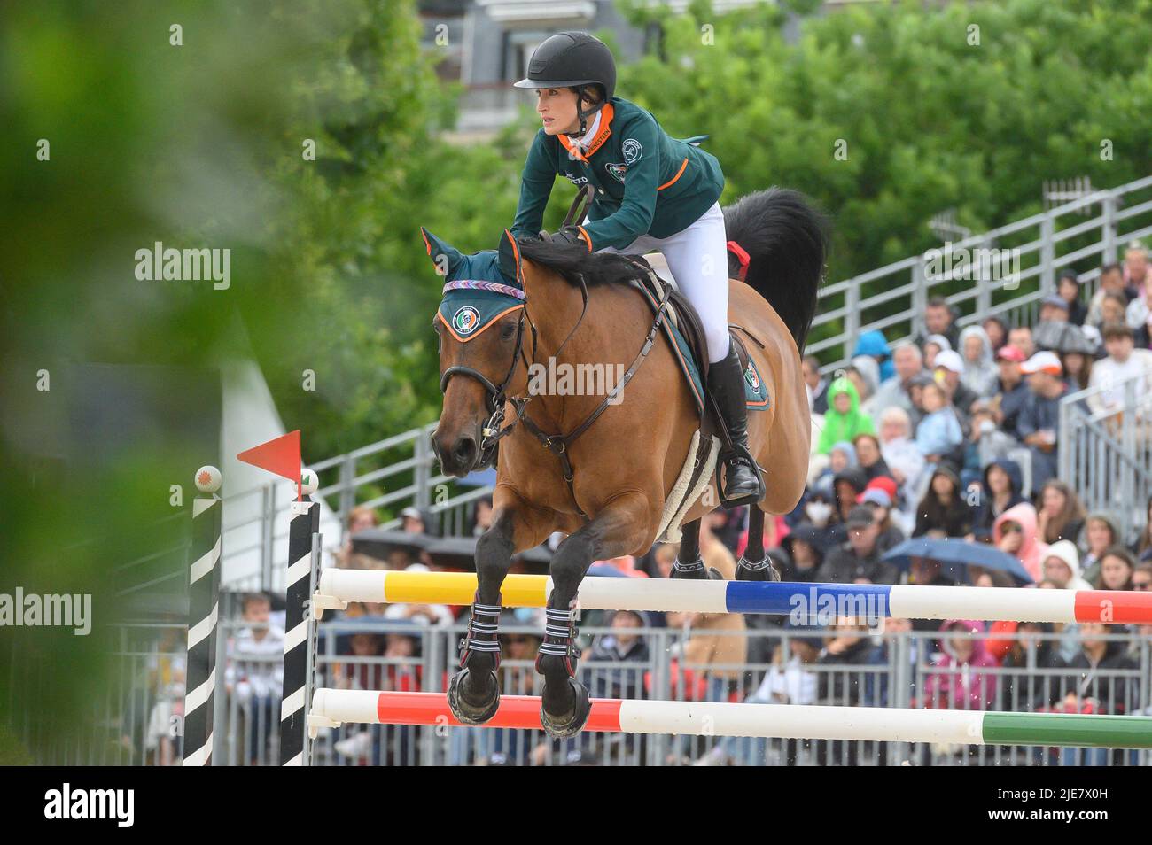 Jessica Springsteen competes during the 2022 Paris Eiffel Jumping on ...